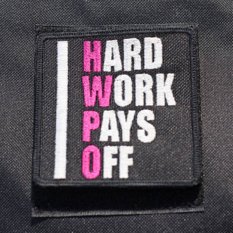 Velcro patch Hard work pays off HWPO pink - big - WORKOUT.EU (Out of stock)